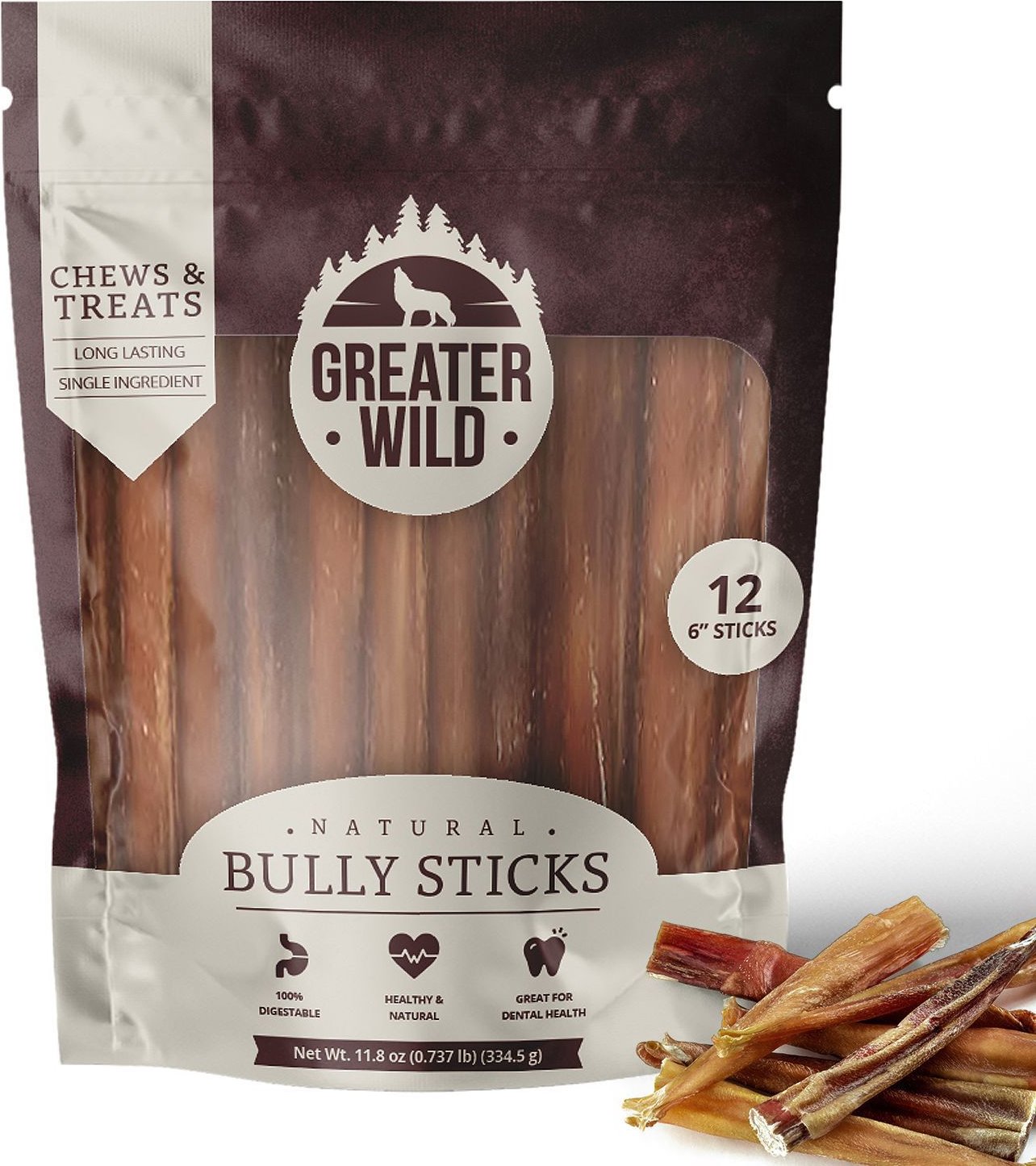 GREATER WILD 6-in Whole Bully Sticks Dog Treats, 12 count - Chewy.com