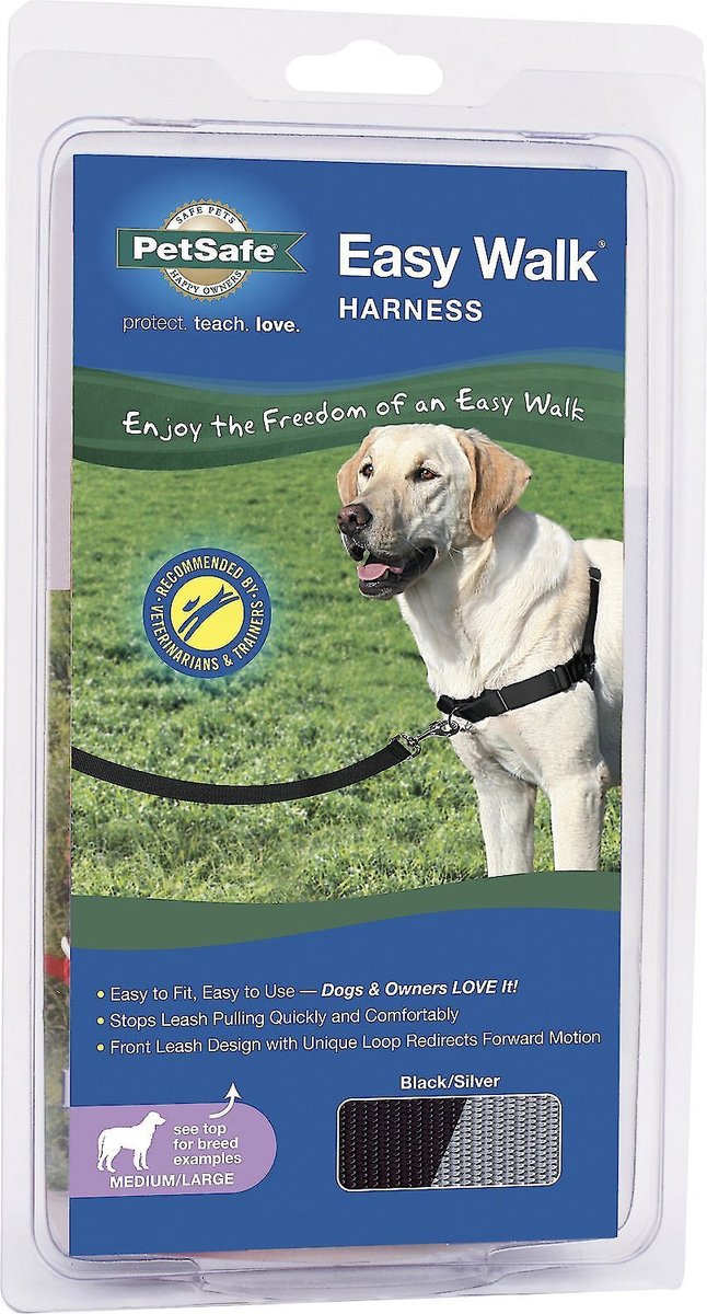 PETSAFE Easy Walk Dog Harness, Black/Silver, Medium/Large - Chewy.com