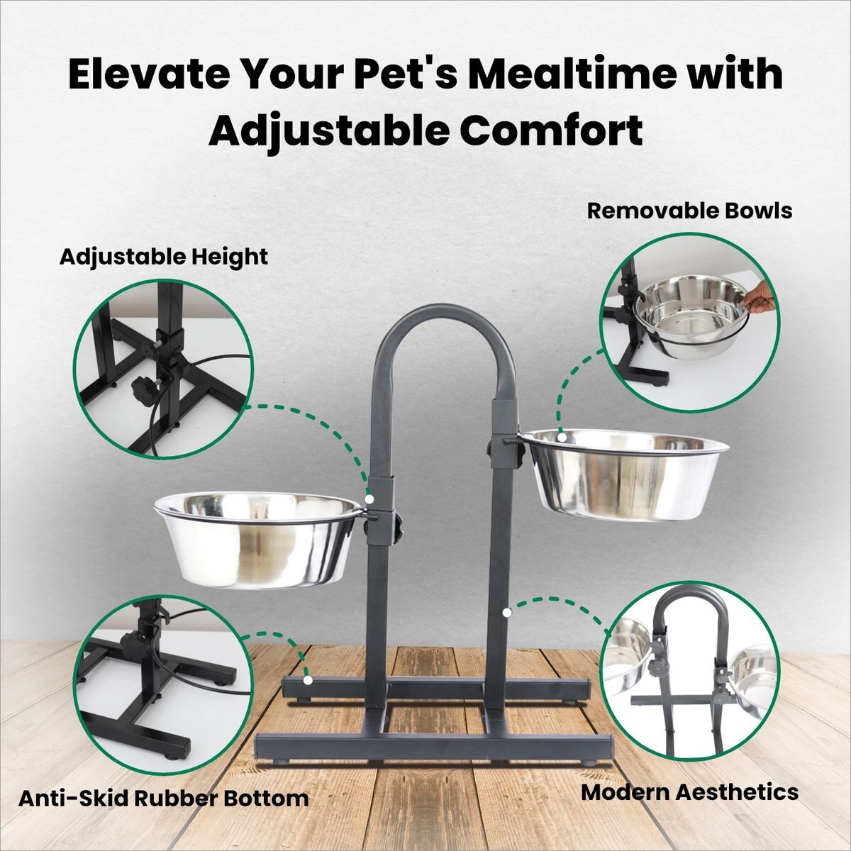 ICONIC PET U Design Adjustable Stainless Steel Pet Double Dog Bowl, 12-cup - Chewy.com