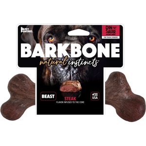PET QWERKS Dinosaur BarkBone Nylon & Wood Dog Toy, Brown, Beast - Chewy.com