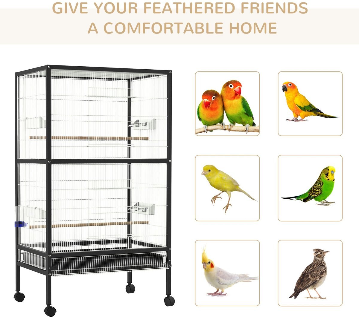 PAWHUT 54-in Extra Large Portable Rolling Iron Aviary Flight Bird Cage ...