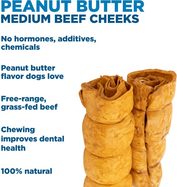 BEST BULLY STICKS Peanut Butter Beef Cheek Dog Treats, Medium, 2 count ...