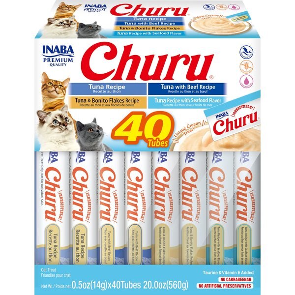 INABA Churu Tuna Variety Creamy Puree Grain-Free Lickable Cat Treats, 0 ...