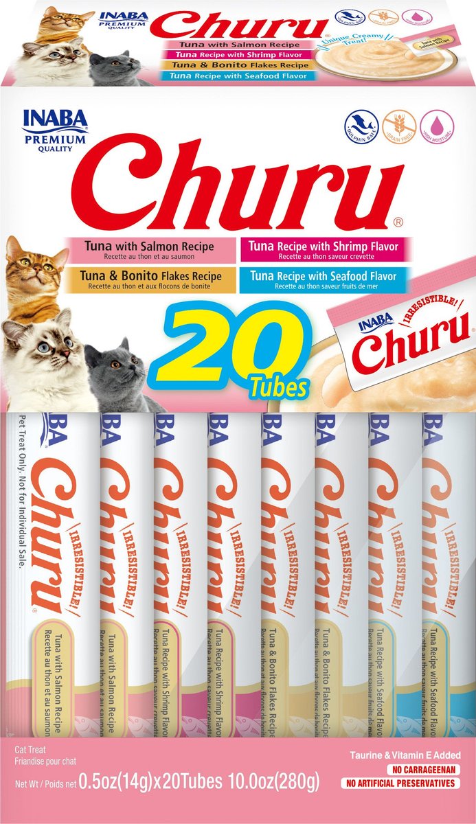 INABA Churu Seafood Variety Creamy Puree Grain-Free Lickable Cat Treats ...