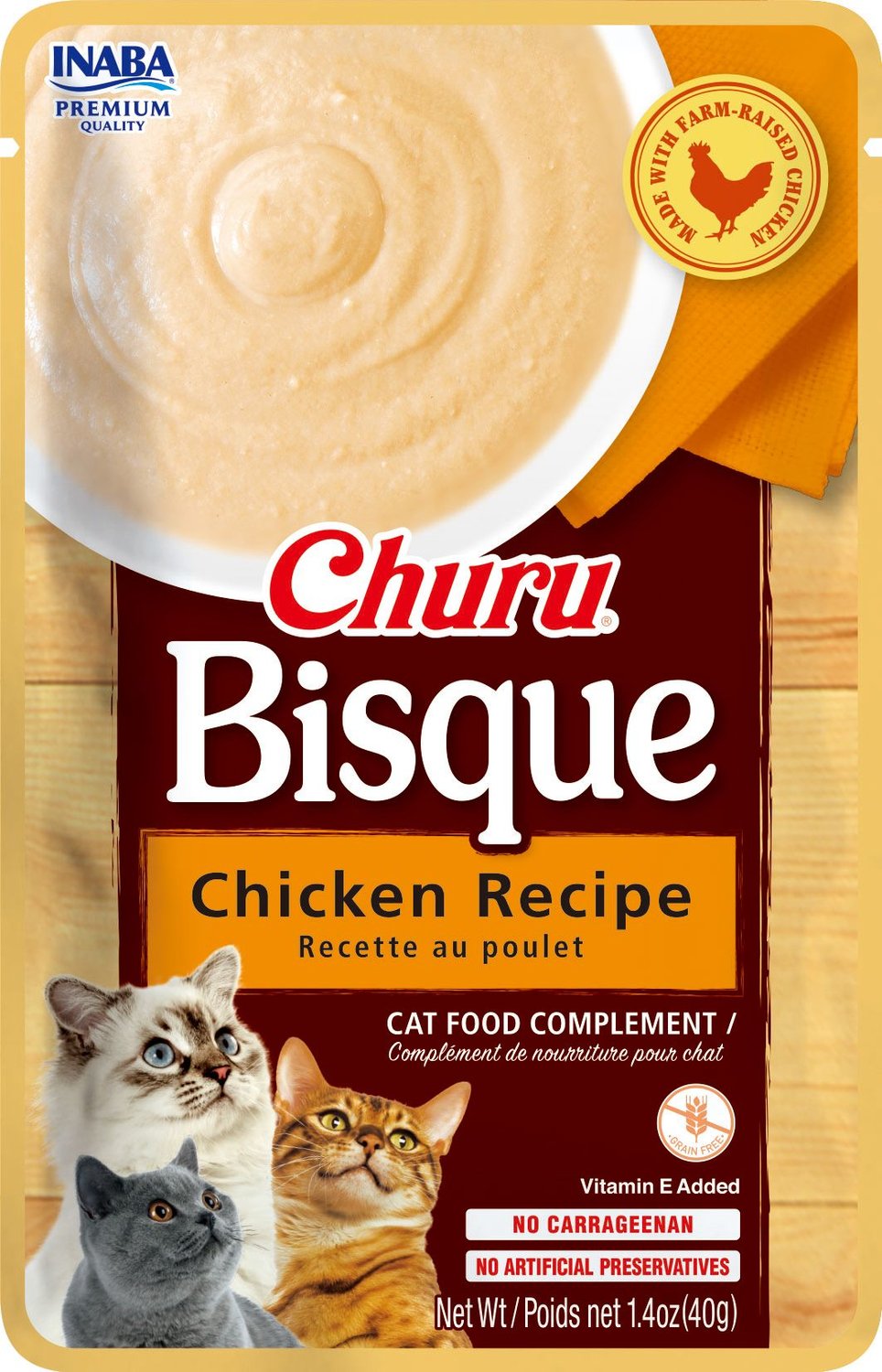 INABA Churu Bisque Chicken Recipe Grain-Free Lickable Cat Treats, 1.4 ...