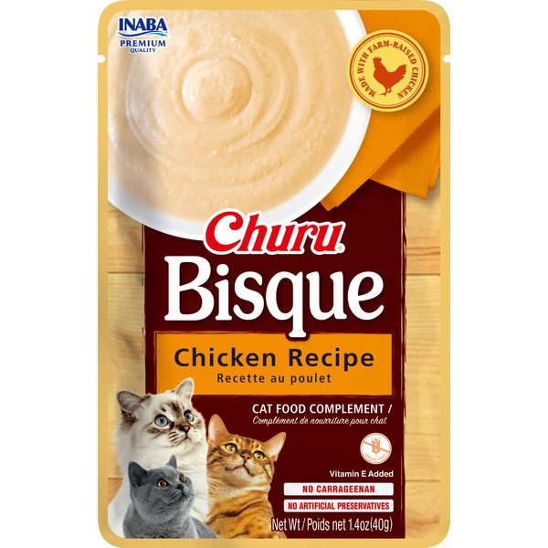 INABA Churu Bisque Chicken Recipe Grain-Free Lickable Cat Treats, 1.4 ...