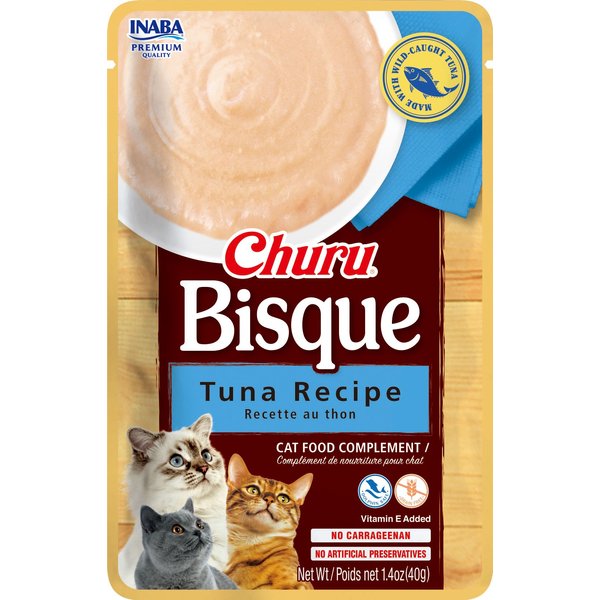 INABA Churu Bisque Tuna Recipe Grain-Free Lickable Cat Treats, 1.4-oz ...