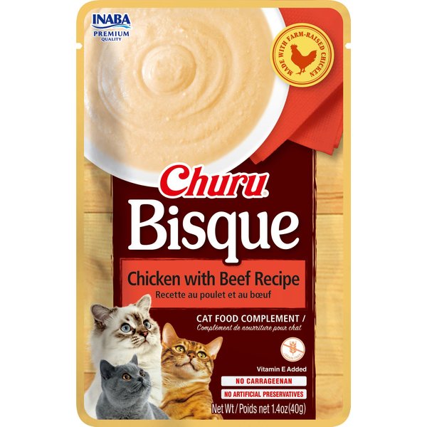 INABA Churu Bisque Chicken Recipe Grain-Free Lickable Cat Treats, 1.4 ...