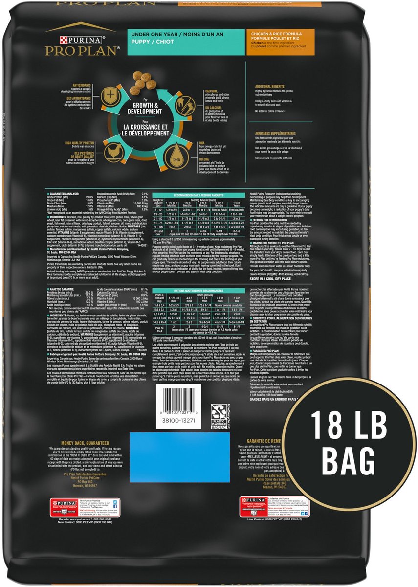 PURINA PRO PLAN High Protein Chicken & Rice Formula Dry Puppy Food, 18 ...