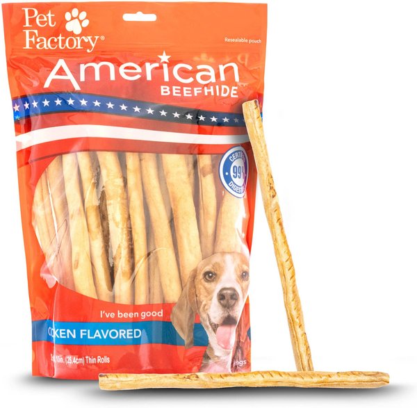 PET FACTORY Beefhide Thin Rolls 10-inch Chicken Flavored Dog Hard Chews ...