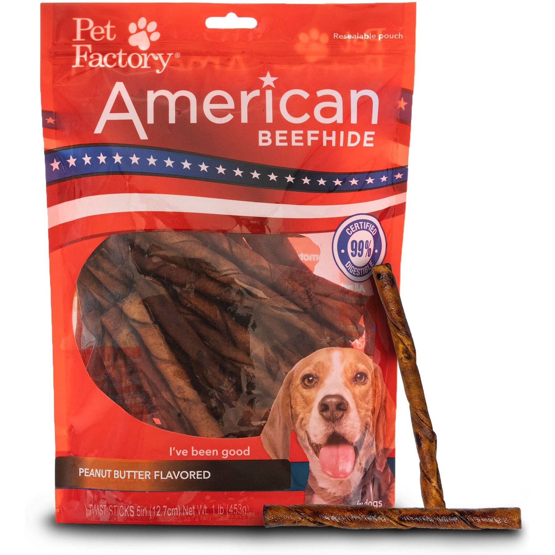 PET FACTORY Beefhide 5-inch Twist Sticks Peanut Butter Flavored Dog ...