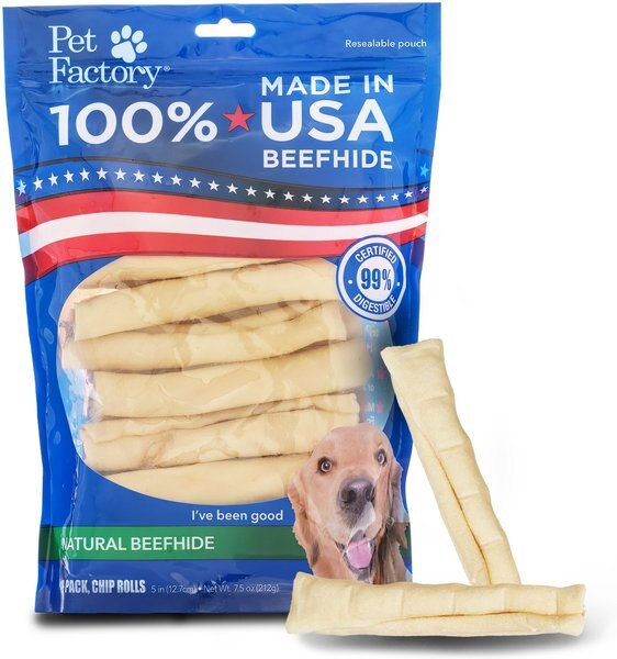 PET FACTORY Beefhide 5-inch Chip Rolls Natural Flavored Dog Hard Chews ...