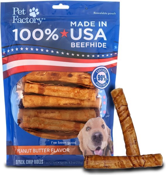 PET FACTORY Beefhide 5-inch Chip Rolls Peanut Butter Flavored Dog Hard ...