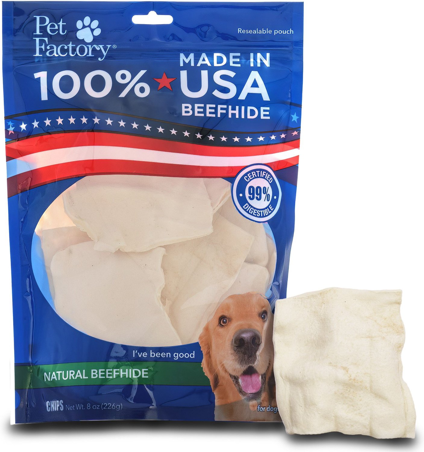 PET FACTORY Beefhide Chips Natural Flavored Dog Hard Chews, 8-oz bag ...
