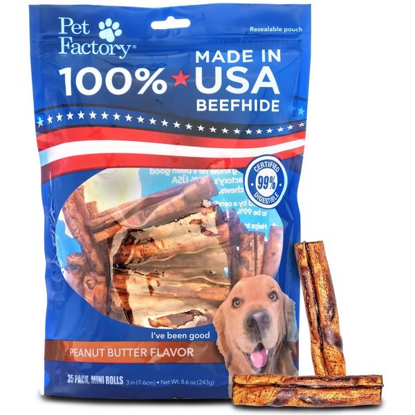 PET FACTORY Beefhide 5-inch Chip Rolls Peanut Butter Flavored Dog Hard ...