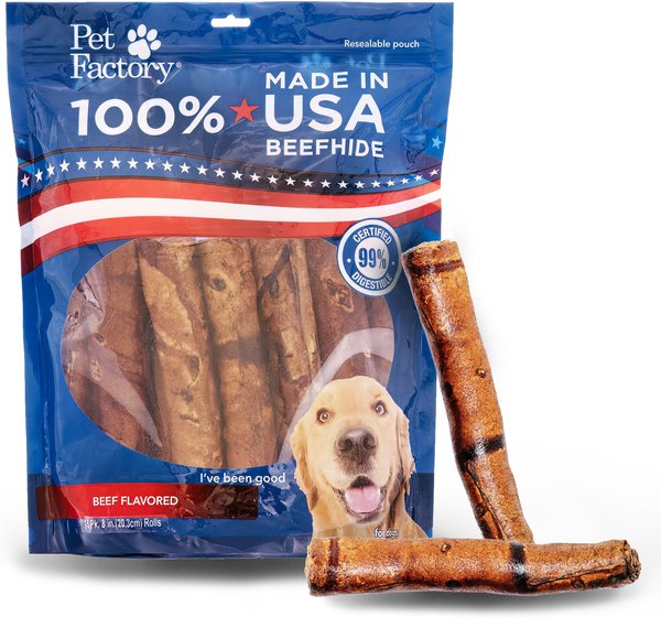 PET FACTORY Beefhide 8-inch Rolls Beef Flavored Dog Hard Chews, 15 ...