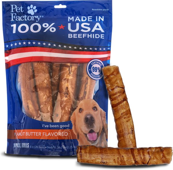 PET FACTORY Beefhide 8-inch Rolls Peanut Butter Flavored Dog Hard Chews ...
