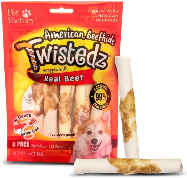 PET FACTORY Twistedz 5-inch Beefhide Chip Rolls Beef Flavored Wrap Dog ...