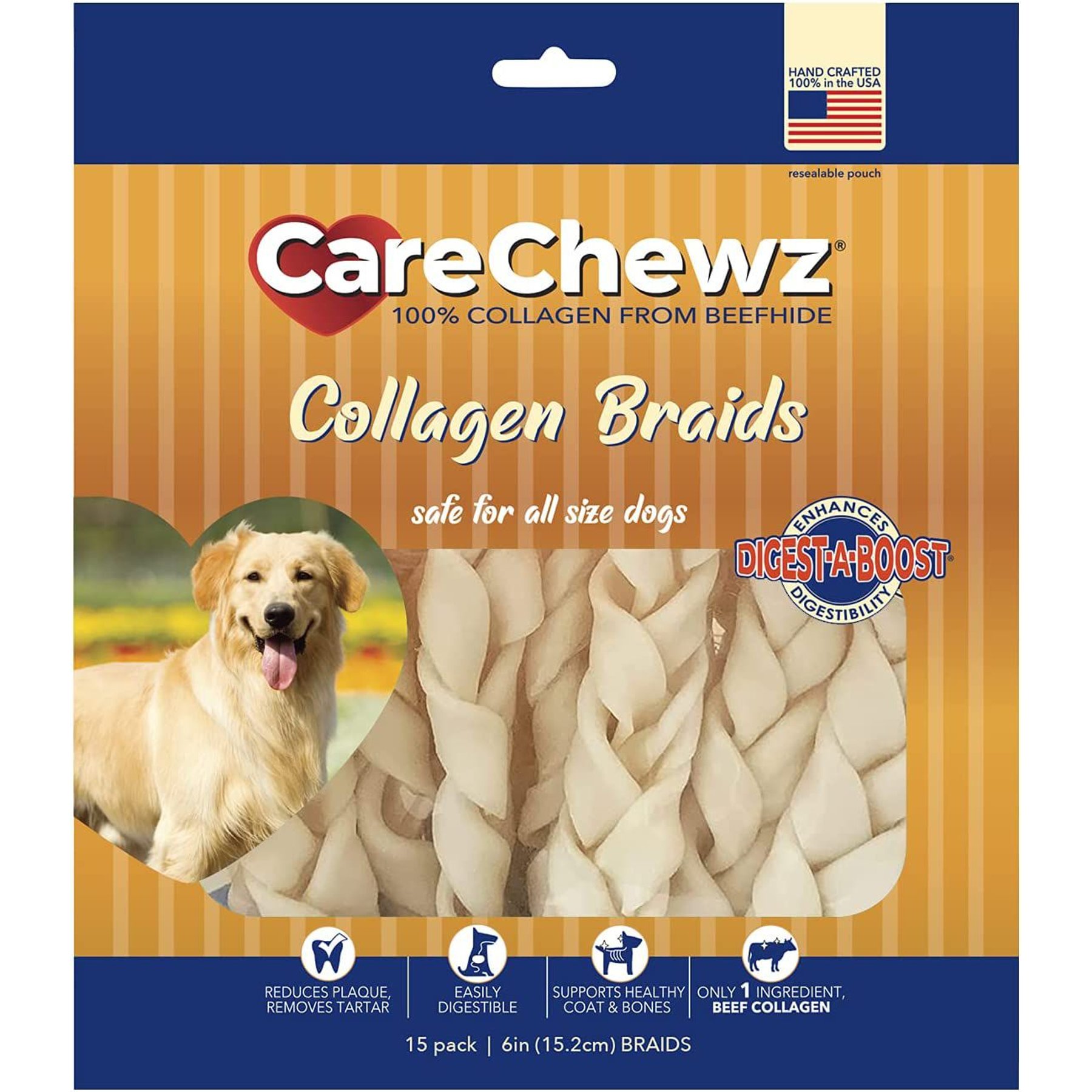 PET FACTORY CareChewz 6 to 7-inch Collagen Braids Natural Flavored Dog ...