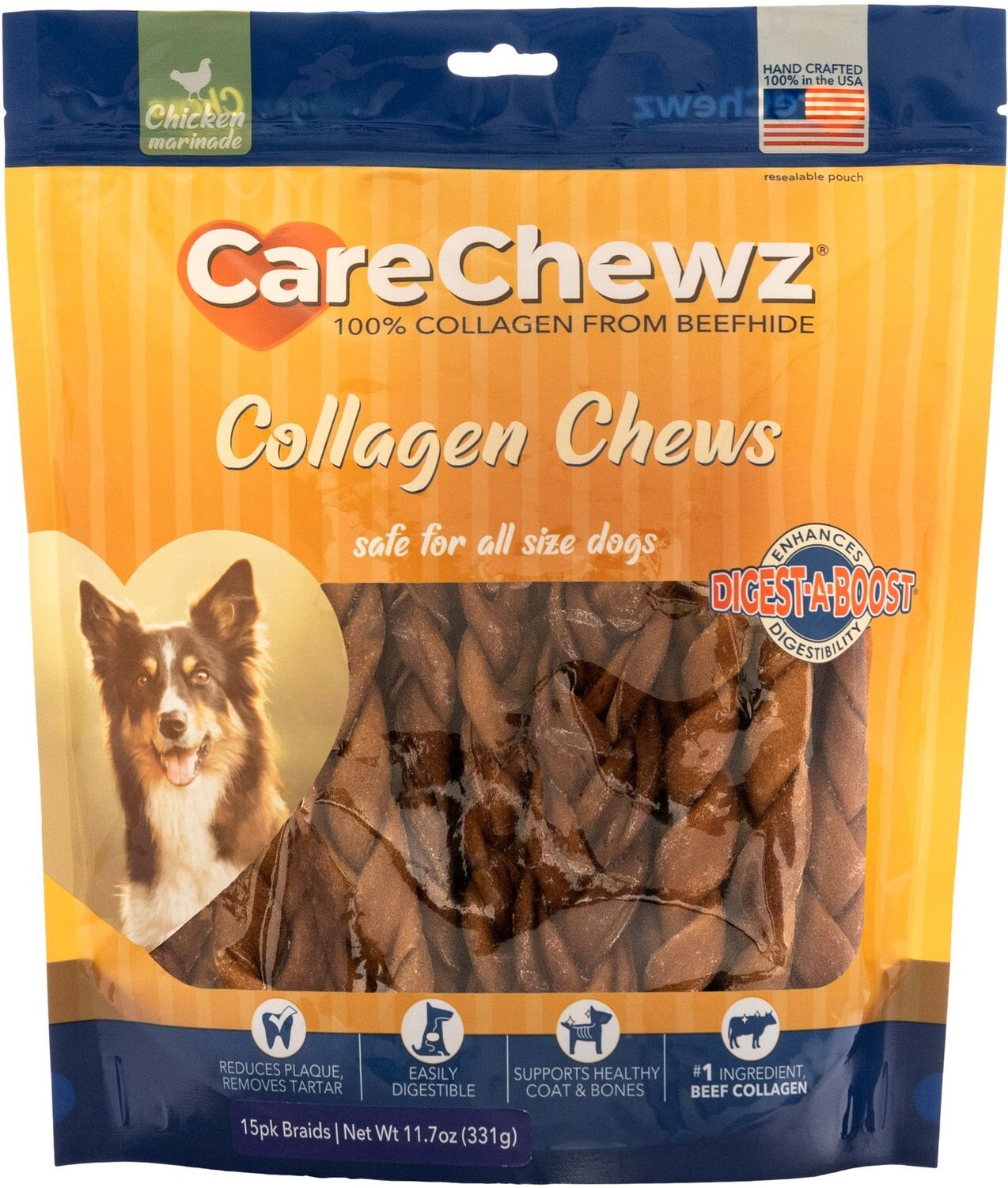 PET FACTORY CareChewz 6 to 7-inch Collagen Braid Chicken Flavored Dog ...