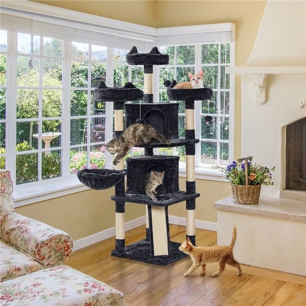 YAHEETECH Multi-Level 63-in Plush Cat Tree, Black - Chewy.com