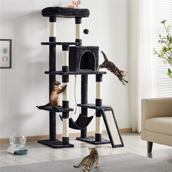 YAHEETECH Multi-Level 63-in Plush Cat Tree, Black - Chewy.com