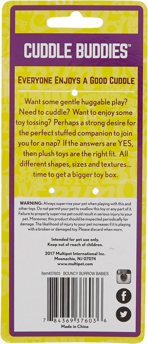 MULTIPET Bouncy Burrow Buddies Babies Squeaky Stuffing-Free Plush Puppy ...