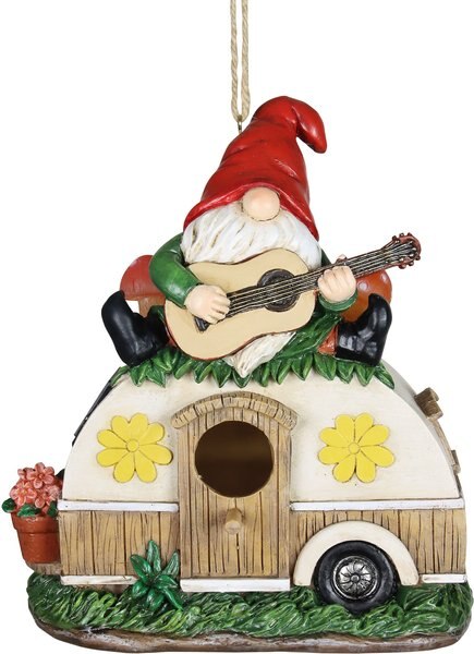 EXHART Solar Guitar Gnome on a Camper Hanging Bird House - Chewy.com