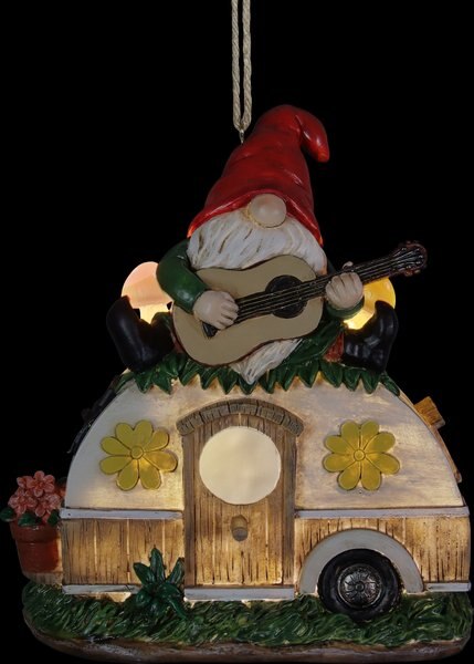 EXHART Solar Guitar Gnome on a Camper Hanging Bird House - Chewy.com