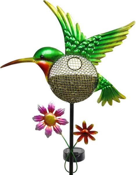Discontinued - EXHART Solar Hand Painted Hummingbird Metal Mesh Pellet ...
