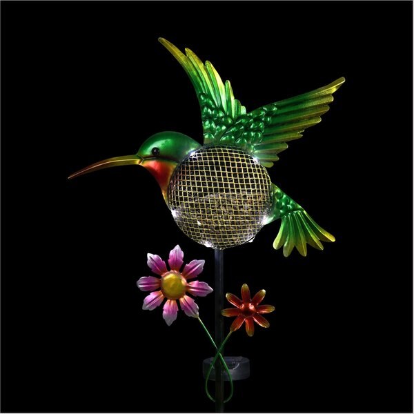 Discontinued - EXHART Solar Hand Painted Hummingbird Metal Mesh Pellet ...