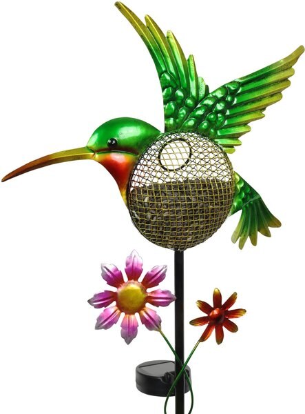 Discontinued - EXHART Solar Hand Painted Hummingbird Metal Mesh Pellet ...