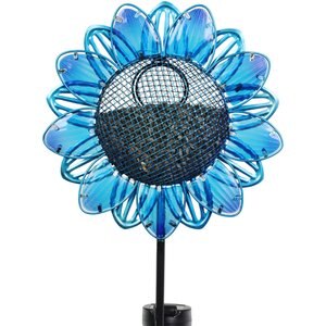 EXHART Solar Sunflower Metal & Glass Bird Seed Feeder Garden Stake ...