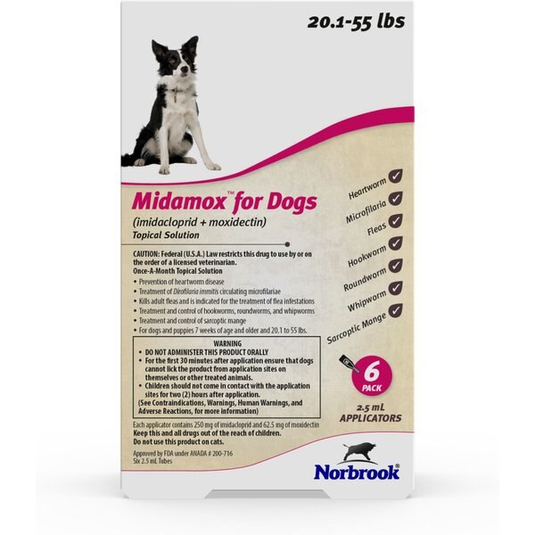 MIDAMOX Topical Solution for Dogs, 20.1-55 lbs, (Red Box), 6 Doses (6 ...