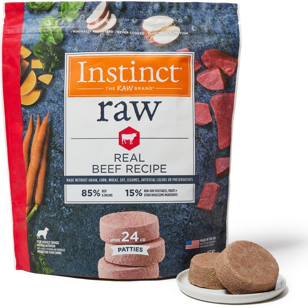 INSTINCT Frozen Raw Patties Grain-Free Real Beef Recipe Dog Food, 6-lb ...