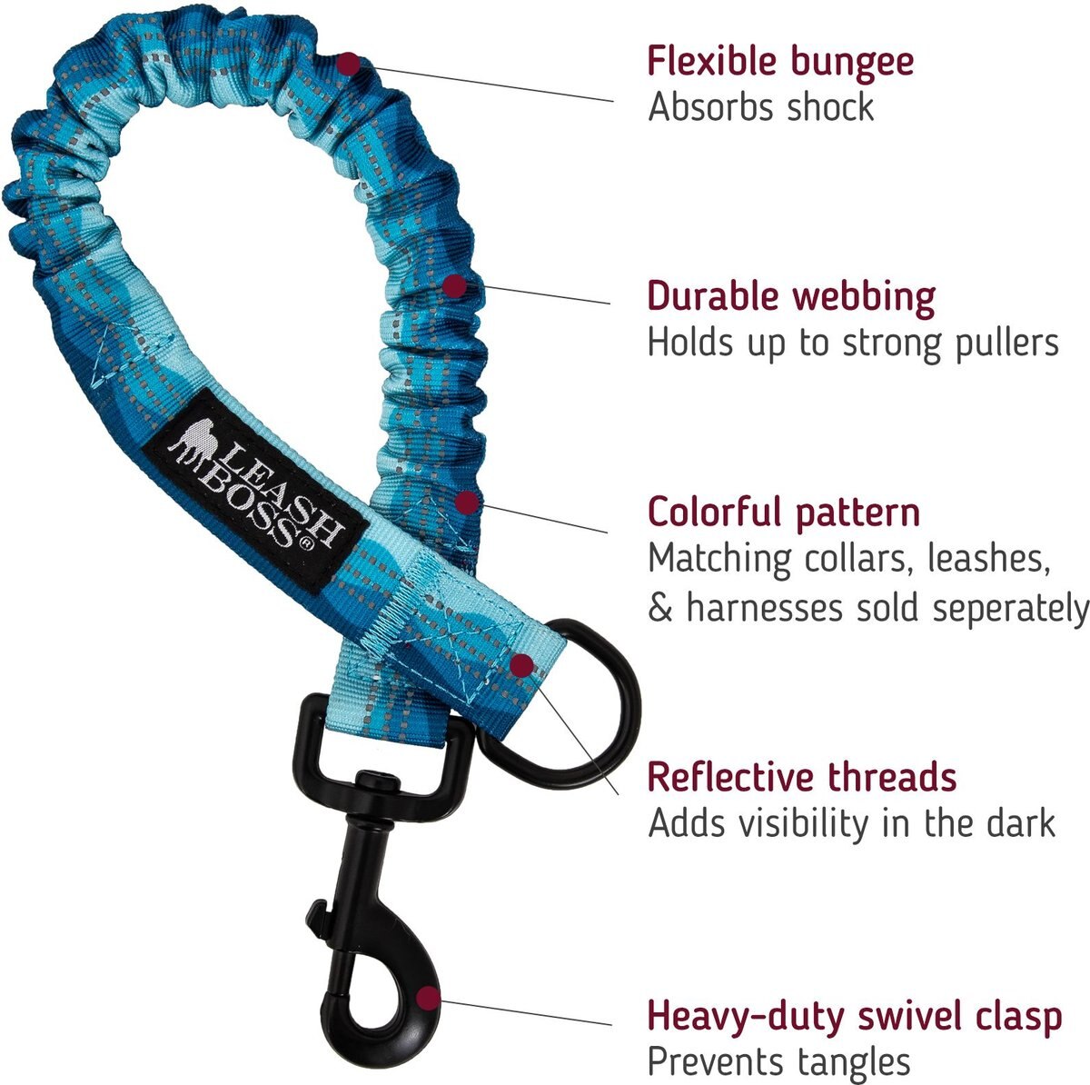 LEASH BOSS Patterned Bungee Extension, 18-in, Blue - Chewy.com