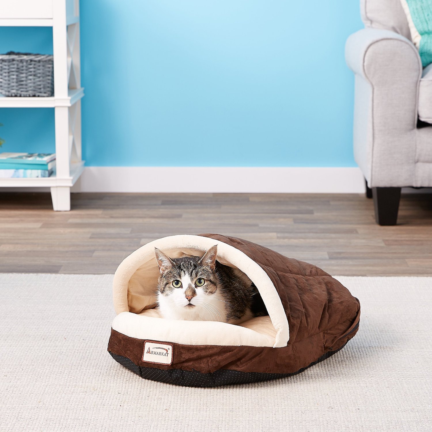 ARMARKAT Slipper Shape Covered Cat & Dog Bed w/Removable Cover, Mocha ...