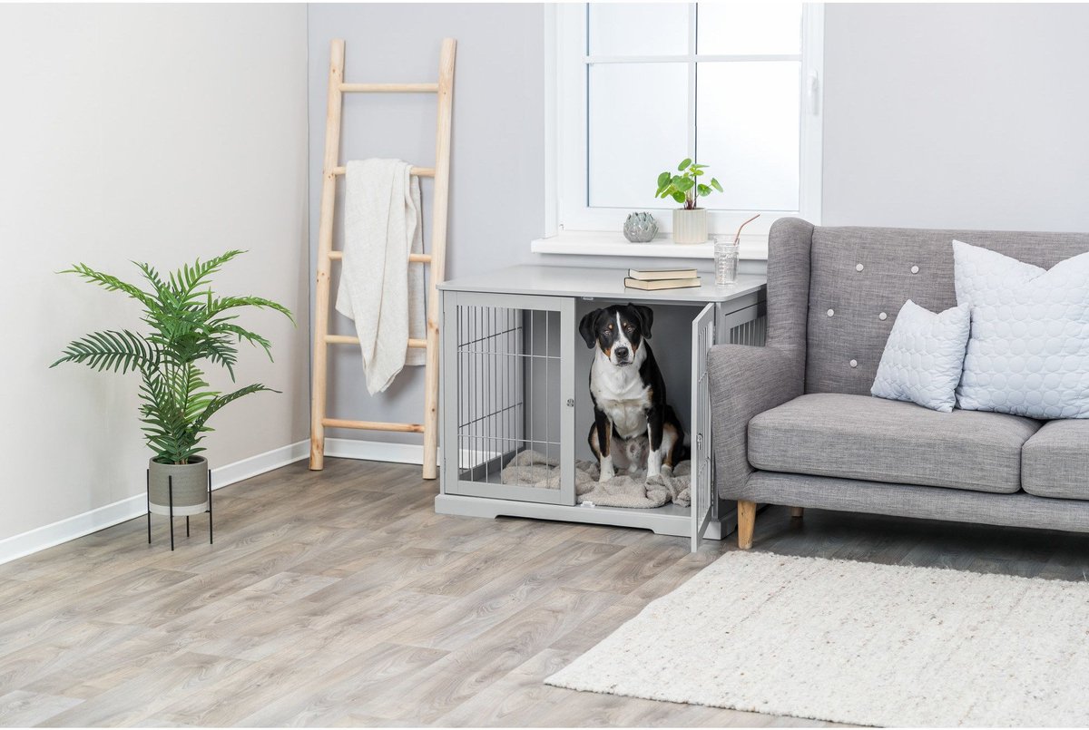 TRIXIE Wood & Wire Furniture Side Table Pet Crate, Large, Gray - Chewy.com