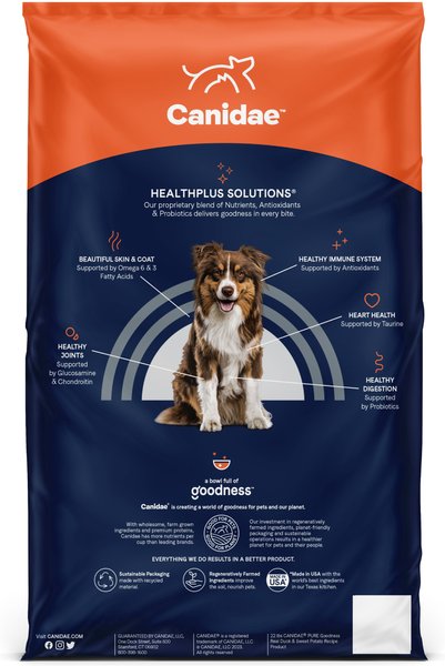 CANIDAE Pure Goodness Real Duck & Sweet Potato Recipe Dry Dog Food, 22 ...