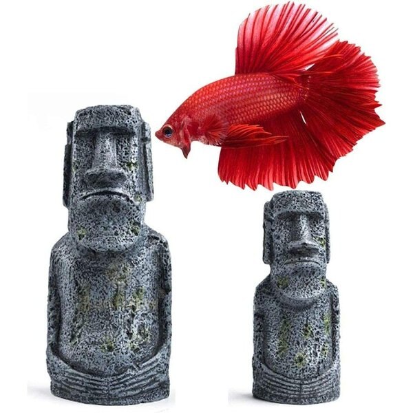 SUNGROW Betta Fish Moai Easter Island Head Aquarium Ornament, 2-pack, 7 ...