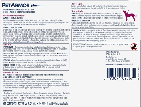 PETARMOR Plus Flea & Tick Spot Treatment for Dogs, 45-88 lbs, 1 count ...