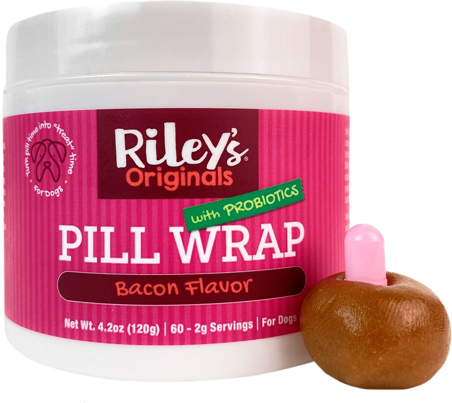 RILEY'S Delicious Bacon Flavored Pill Wrap Dog Treat, 4.2-oz jar ...