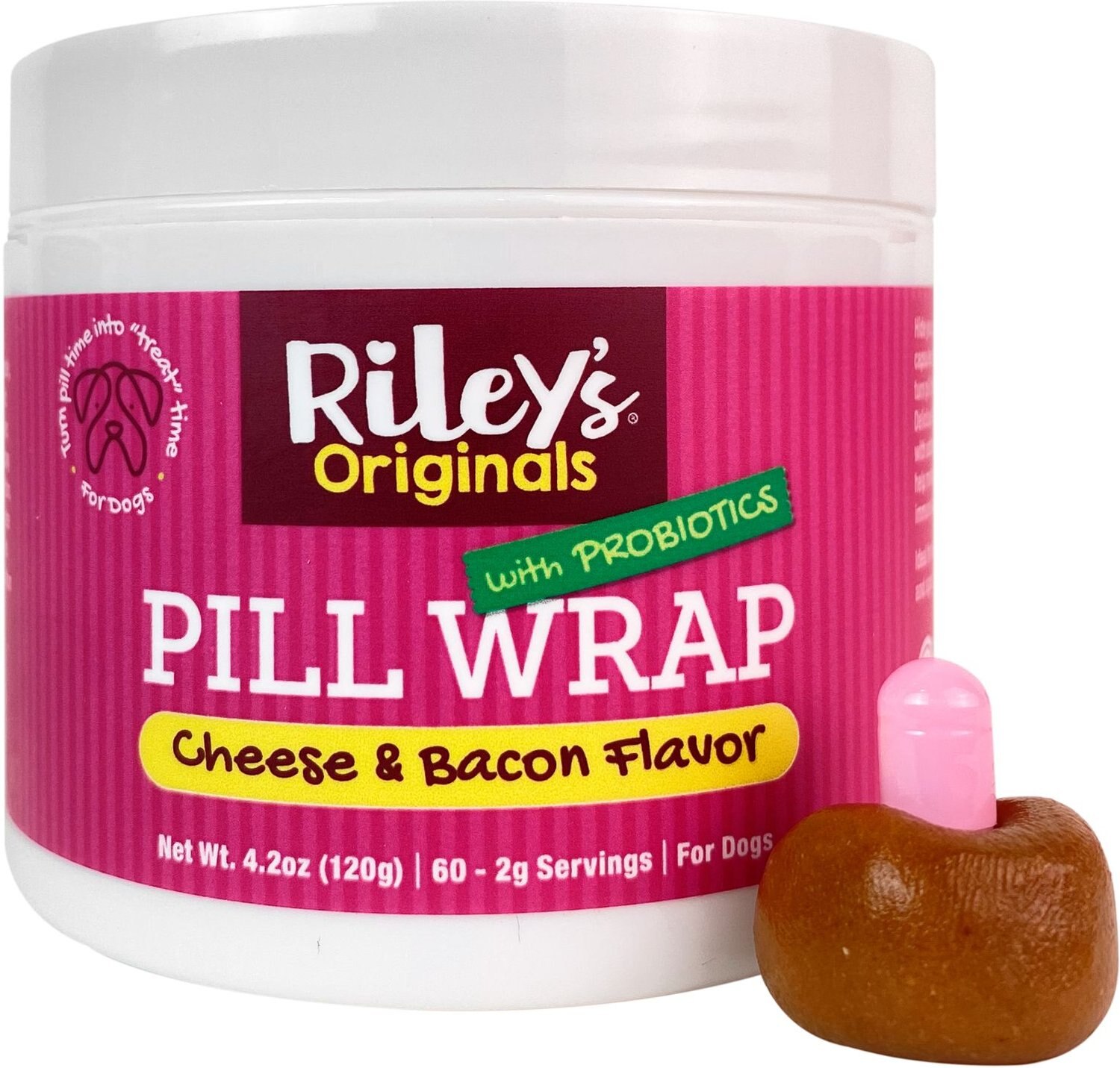 RILEY'S Delicious Cheese & Bacon with Probiotics Pill Wrap Dog Treat, 4 ...