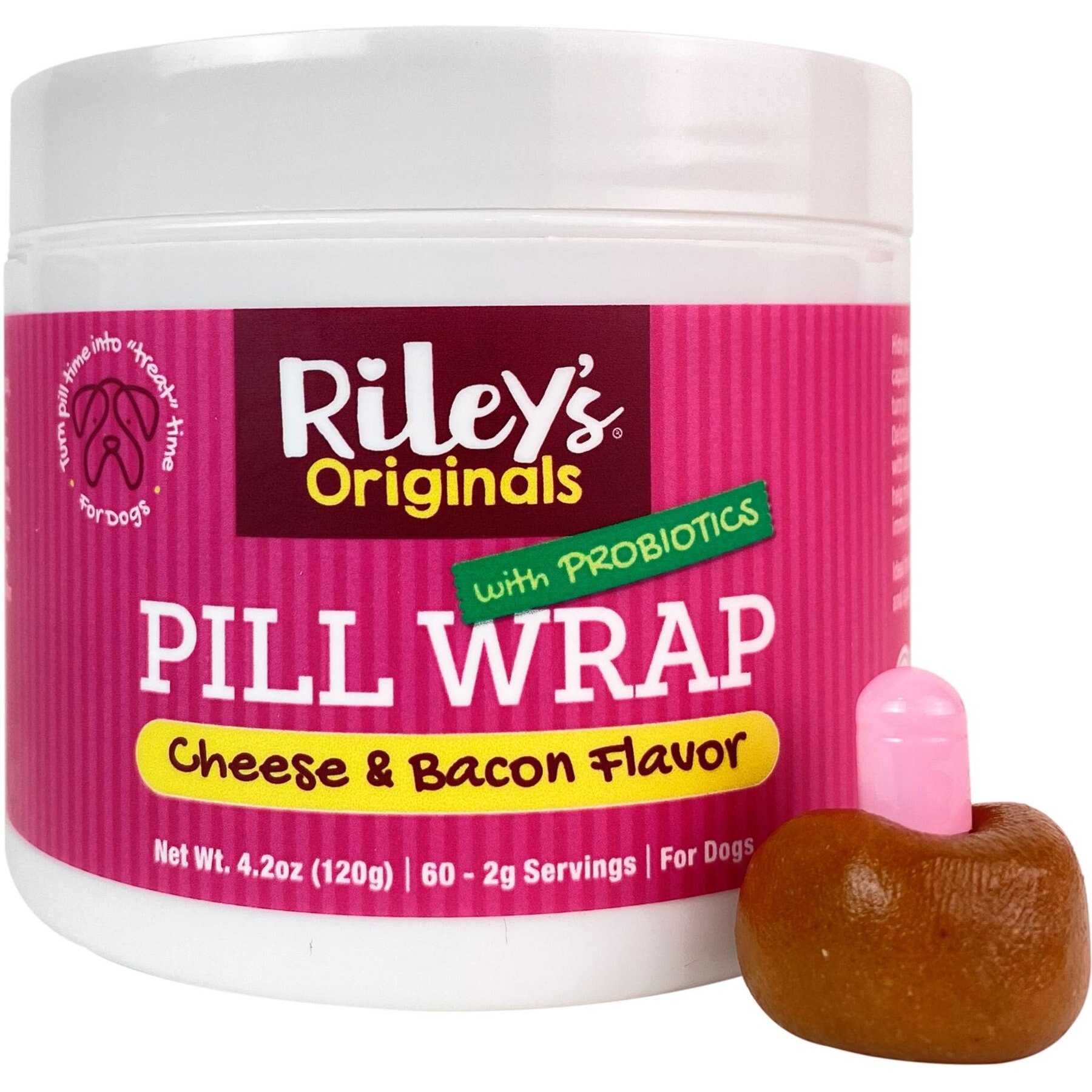 RILEY'S Delicious Cheese & Bacon with Probiotics Pill Wrap Dog Treat, 4 ...
