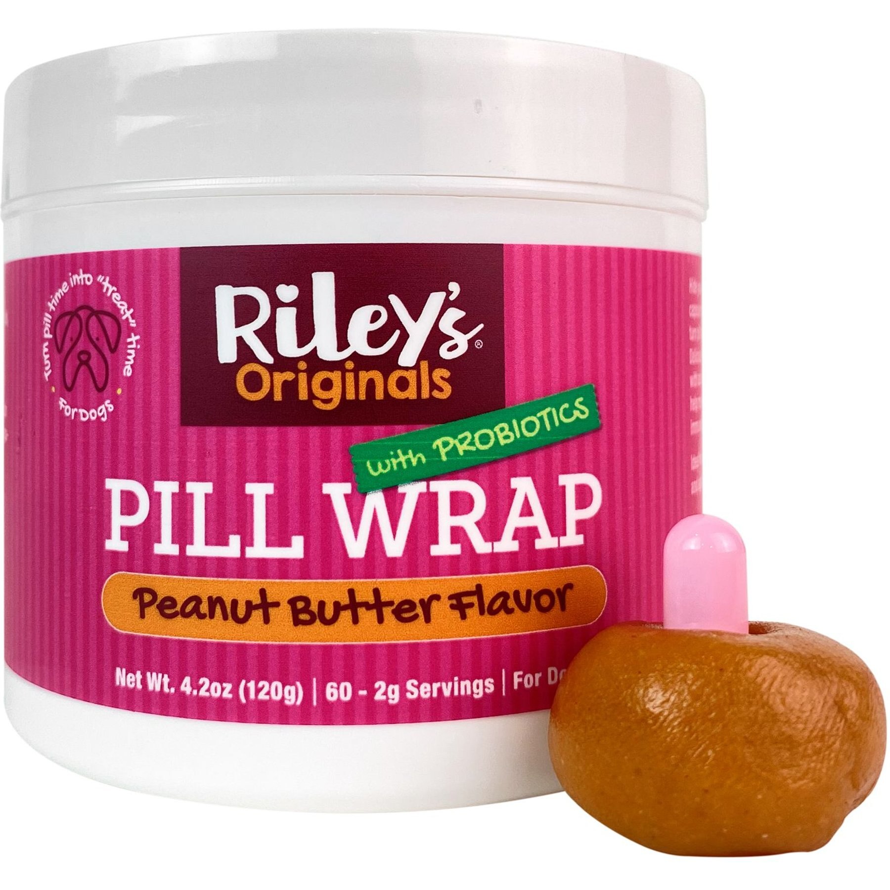 RILEY'S Delicious Peanut Butter & Probiotic Pill Wrap Dog Treat, 4.2-oz ...