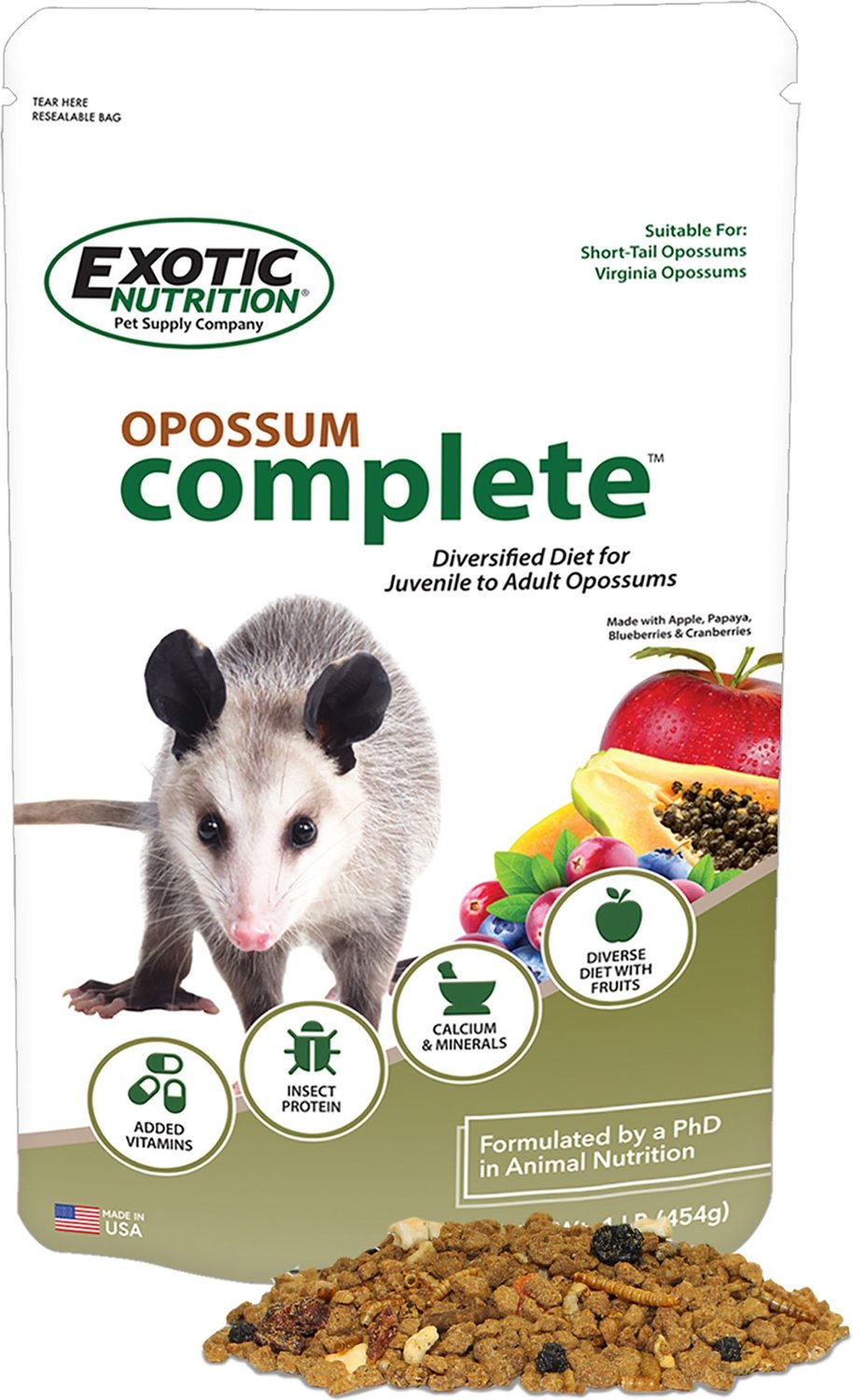 EXOTIC NUTRITION Opossum Complete small-Pet Food, 4-lb bag - Chewy.com