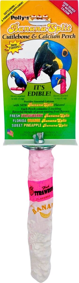 POLLY'S PET PRODUCTS Banana Split Cuttlebone & Calcium Bird Perch, Pink ...