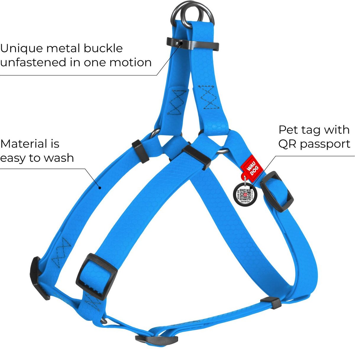 WAUDOG Waterproof Dog Harness with QR Tag, Blue, Large - Chewy.com