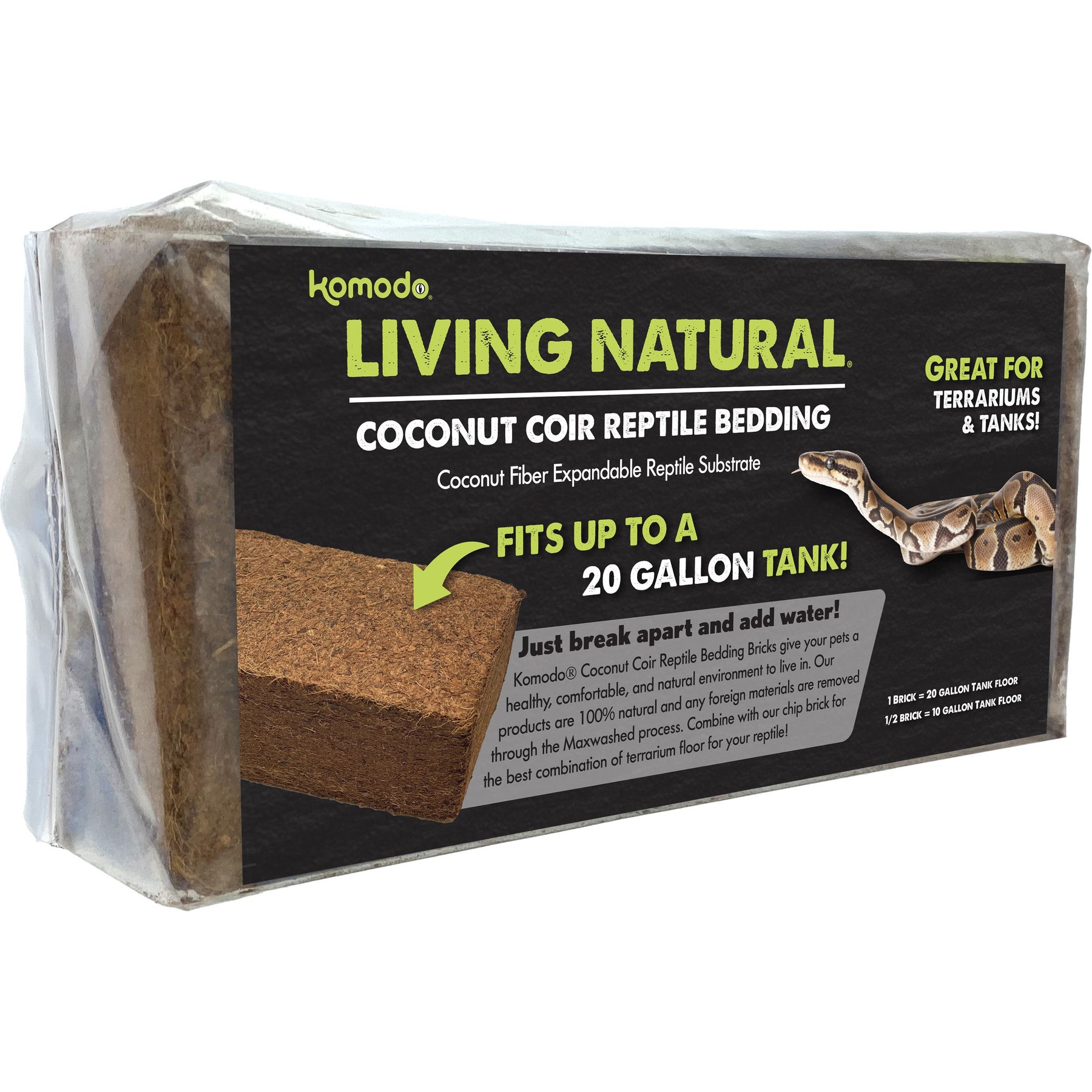 KOMODO Coir Peat Brick Single Reptile Bedding, Brown, 20-gal - Chewy.com