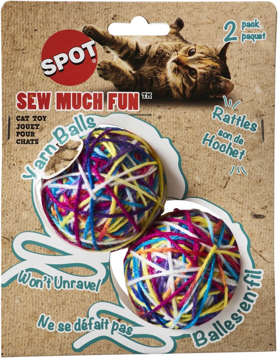 ETHICAL PET Sew Much Fun Yarn Ball Cat Toy with Catnip, Multicolor, 2.5 ...